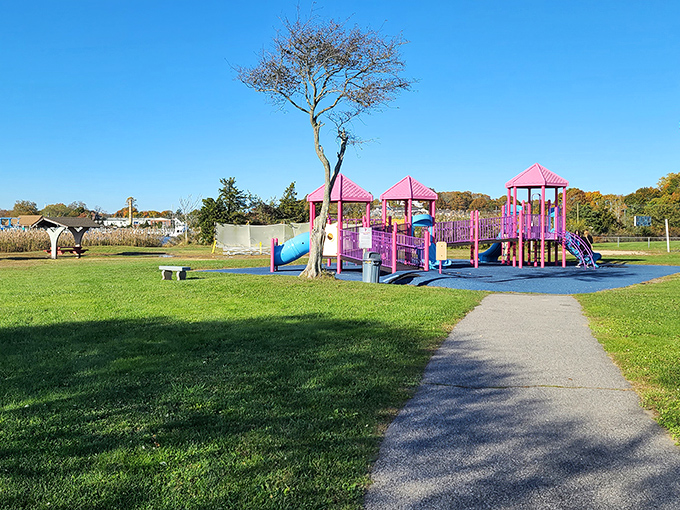This playground proves Stonington caters to visitors of all ages&mdash;though adults might secretly wish those slides were acceptable for the over-40 crowd.