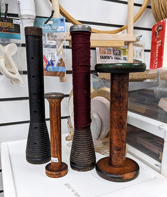 These wooden bobbins once held thread for someone's creative projects&mdash;now they're waiting to become your next conversation piece.