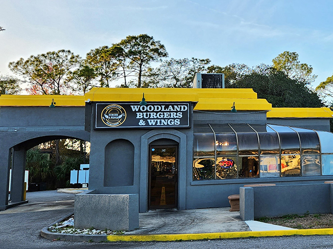 Woodland Burgers & Wings occupies a distinctively mid-century building where the architecture is almost as satisfying as the comfort food inside.