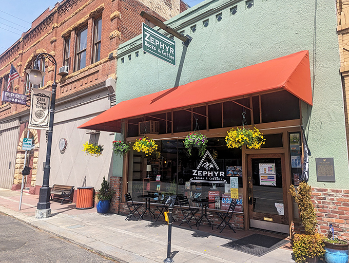 Zephyr Books & Coffee's bright awning signals a haven where lattes and literature combine for less than you'd pay for parking at a big city bookstore.