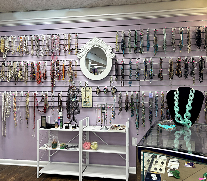 Jewelry displayed with boutique flair&mdash;where statement necklaces and vintage brooches wait to become conversation pieces at your next gathering.