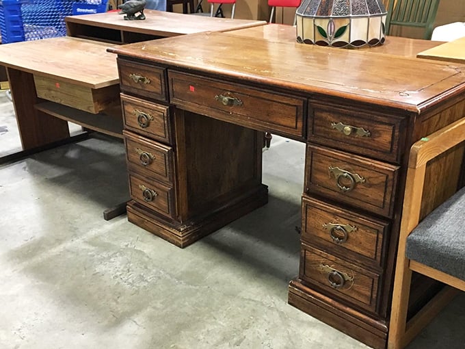 This antique desk has witnessed more history than most history books, just waiting for its next chapter in someone's home office.