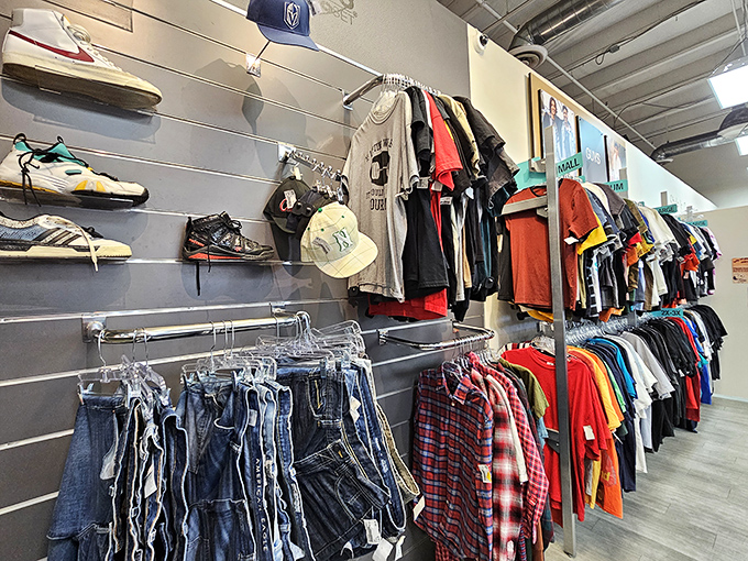 Guy's corner: where flannel meets function. Enough options to transform anyone into the best-dressed person at the coffee shop.