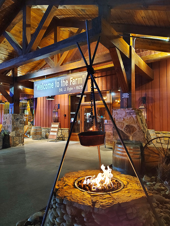 That welcoming entrance with its warm fire pit promises the kind of hospitality that makes you want to stay.