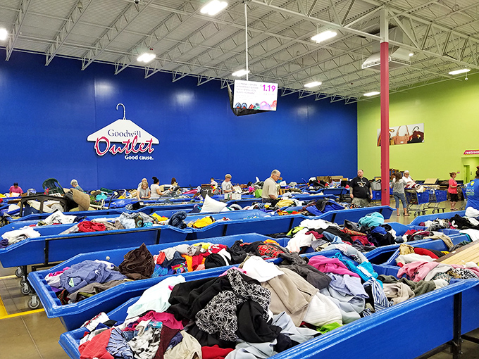 The textile rainbow where patience pays dividends. Each layer peeled back reveals potential wardrobe transformations waiting to happen.