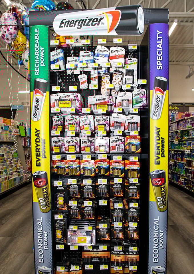 The Energizer display—where the bunny would shop if he needed to keep going and going without spending and spending.