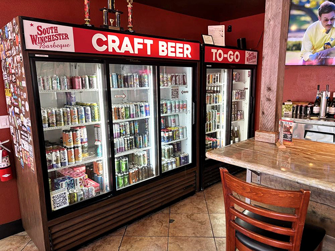 A beer selection that rivals the Smithsonian in variety &ndash; cold companions waiting patiently to complement whatever smoky delights you've chosen.