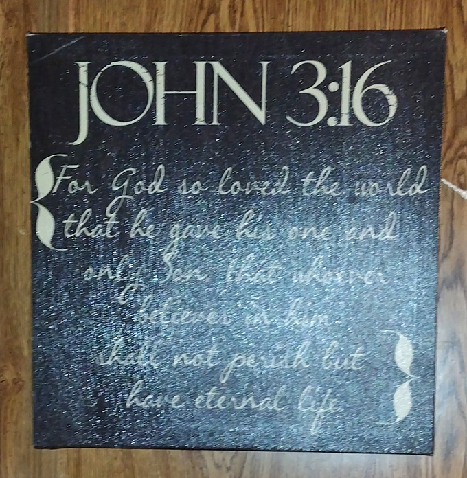 Scripture meets d&eacute;cor in this John 3 wall art. Faith-based furnishings find their way to those seeking inspiration beyond the aesthetic.
