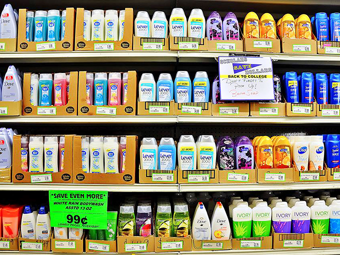 Body wash brands you recognize lined up like they're auditioning for your shower, all reasonably priced for the part.