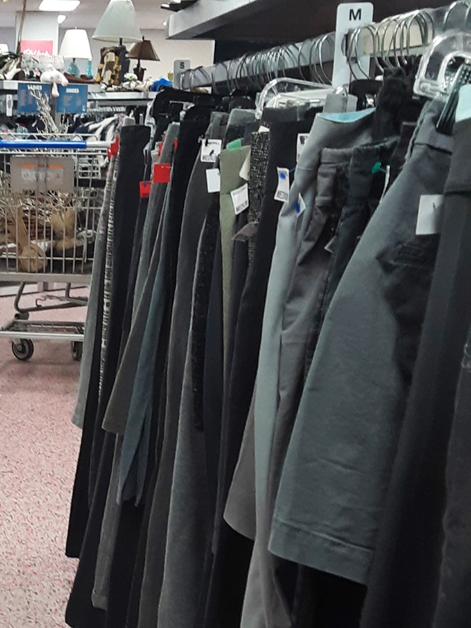 The pants section: organized by size and ready for inspection. That perfect pair of barely-worn slacks is hiding somewhere in this sea of neutrals.