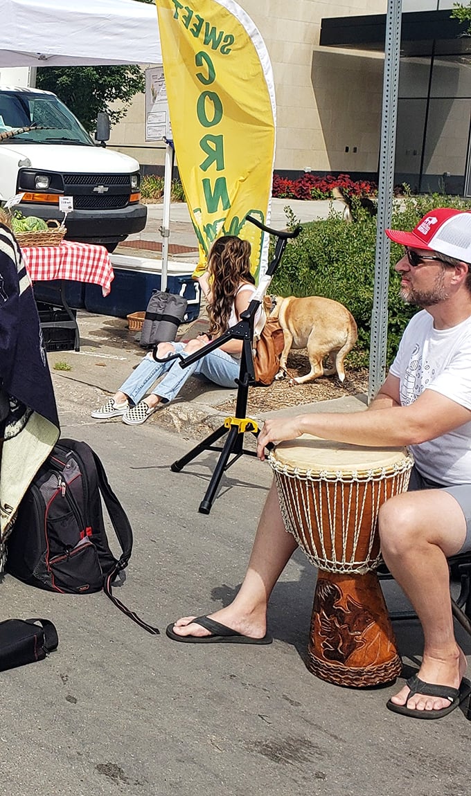 The rhythmic heartbeat of a djembe adds a soundtrack to your shopping, turning produce selection into an unexpectedly musical experience.