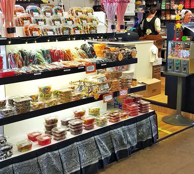 Candy wonderland where diet resolutions go to die happy deaths and childhood memories come rushing back with every colorful display.