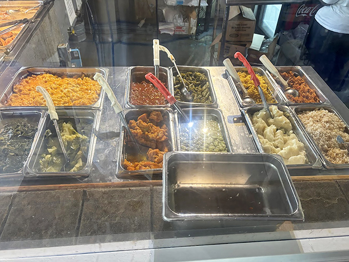 The steam table of dreams&mdash;each compartment holding a different Southern specialty. This is where difficult decisions are born and food FOMO begins.