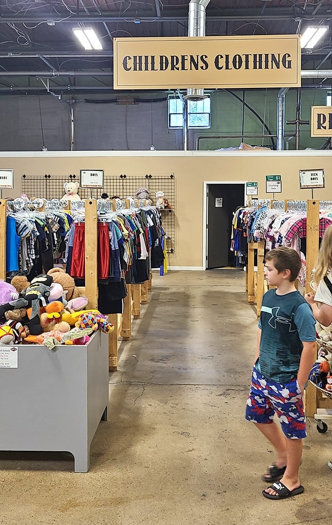 The children's section: where parents discover the joy of buying clothes kids will outgrow before wearing out. Smart shopping at its finest!