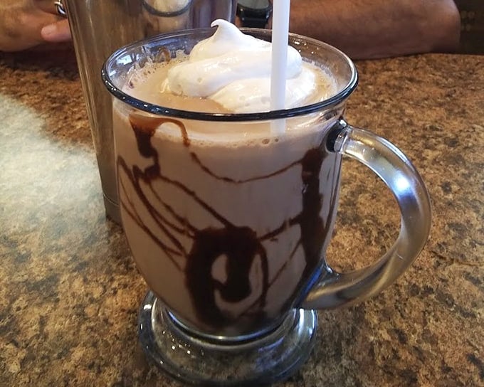 Hot chocolate elevated to art form status with swirls of chocolate sauce and whipped cream. Winter in South Dakota practically requires this in your survival kit.