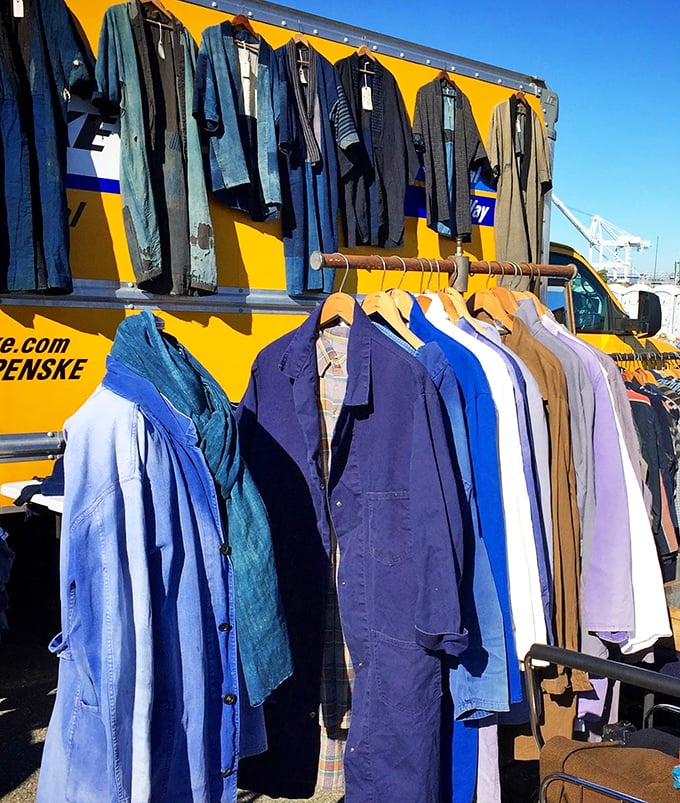 Work shirts with history hanging in the California sunshine. Each fade and wrinkle tells the story of someone's hardworking past.