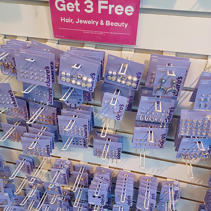 Claire's jewelry displays offering bulk deals that would make any accessories enthusiast weak in the knees with excitement.