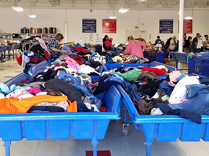 Textile mountain ranges stretch across the horizon, where patient explorers mine for denim gold and cashmere diamonds hiding in plain sight.