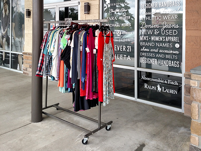 Sidewalk racks serve as fashion ambassadors, luring curious shoppers with a rainbow of options before they even step through the door.