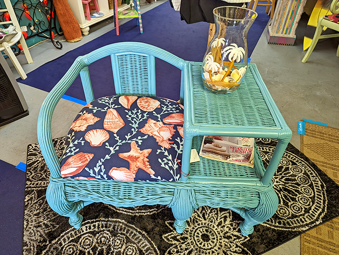 Coastal chic personified! This aqua conversation chair with nautical upholstery isn't just furniture&mdash;it's a statement that says "Yes, I live in Florida, and yes, I'm fabulous."