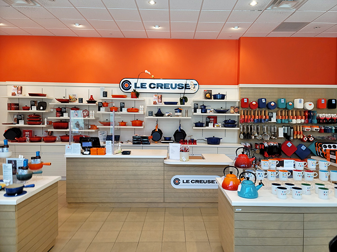 Le Creuset's fiery orange walls frame cookware so beautiful you'll want to display it rather than actually cook with it—though it excels at both.