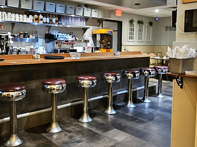 Classic diner counter seating where you can watch the kitchen work and chat with whoever's sitting next to you.
