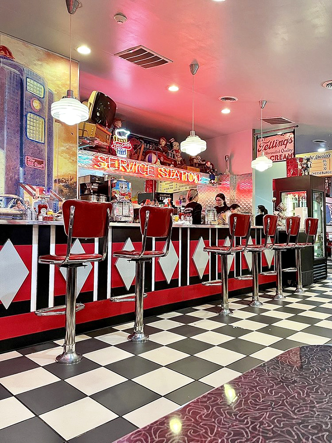 The counter seating offers front-row tickets to the culinary show. Those red stools have supported generations of hungry Ohioans waiting for their comfort food fix.