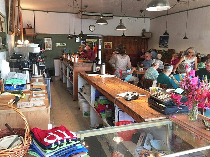The heart of the operation&mdash;where coffee dreams and breakfast schemes come to life. Those wooden counters have witnessed many a morning epiphany.