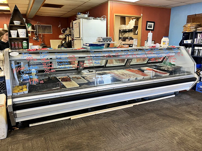 The seafood case&mdash;where tomorrow's dinner swims in ice today, a glistening display of the Pacific's finest offerings. 