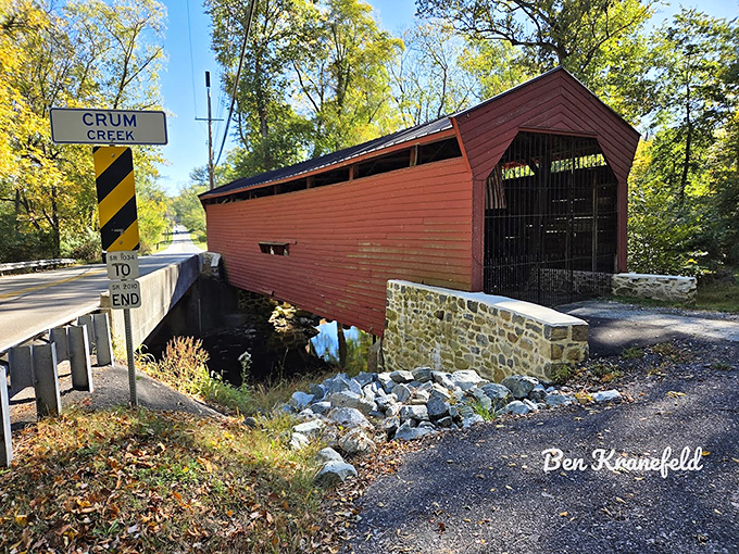 Crum Creek has flowed beneath these wooden spans since Lincoln was president. Some things change, but this peaceful scene remains remarkably constant.