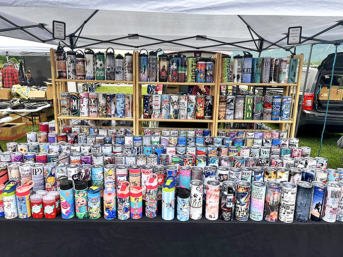 A rainbow arsenal of insulated drinkware stands at attention. The modern-day chalice for those who take their hydration seriously.