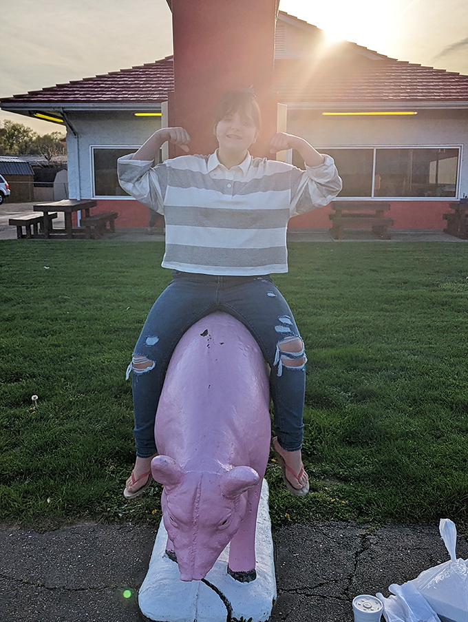 Outside the restaurant stands a pink pig statue&mdash;not a warning to local swine, but a cheerful mascot for barbecue enthusiasts.