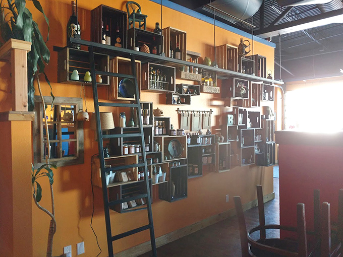 These creative wooden shelving displays aren't just d&eacute;cor&mdash;they're conversation starters for when your mouth is too full of bagel to talk. 