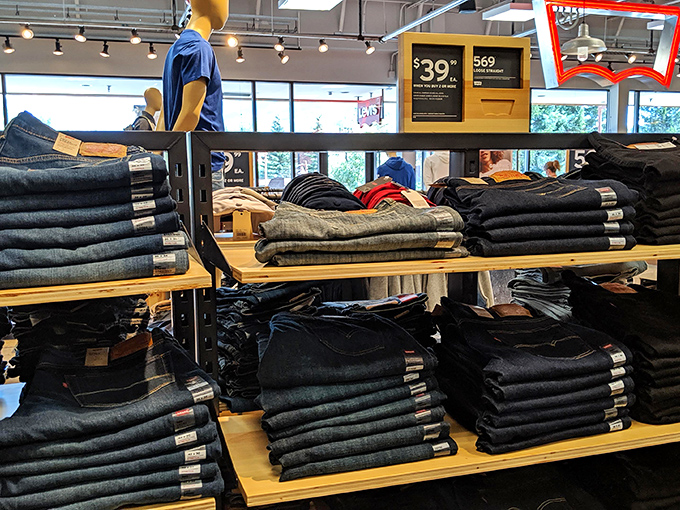 Denim paradise &ndash; where jeans are stacked with the same precision as a game of retail Tetris, waiting for the perfect fit.