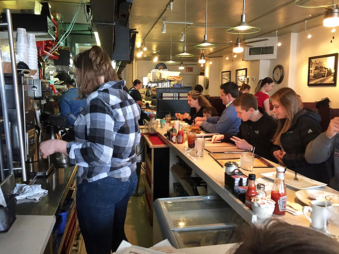 Weekend mornings bring crowds of loyal customers who know good food, filling every booth and counter seat available here.