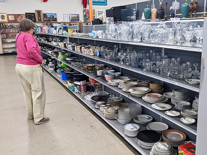 Plates, glasses, and serving pieces waiting for their second act. Someone's former wedding registry is your kitchen's new best friend.