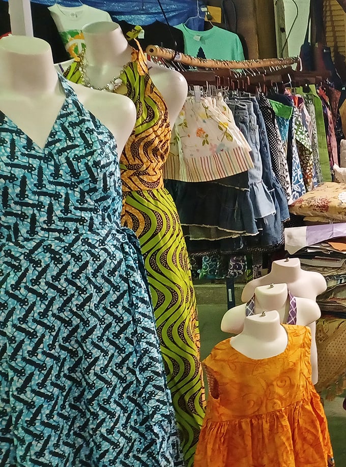 Fashion finds that span decades. These vibrant patterns and vintage cuts tell stories of style evolutions and second chances.