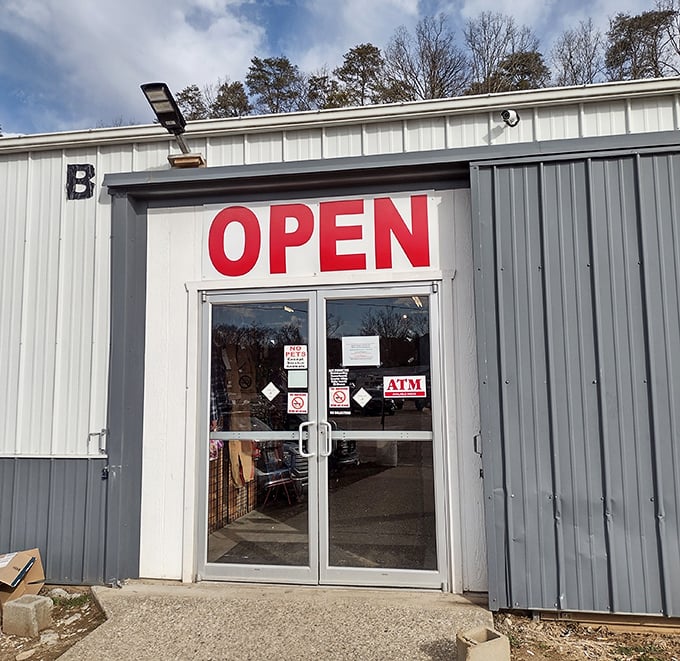 The welcoming gateway to bargain paradise. This simple entrance door has witnessed thousands of treasure hunters beginning their quests.