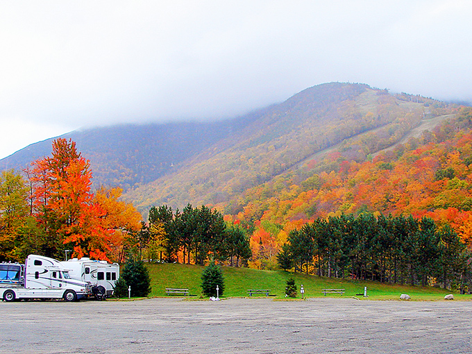 Fall foliage creates a fiery backdrop for travelers, proving that Mother Nature's most spectacular show doesn't require tickets.