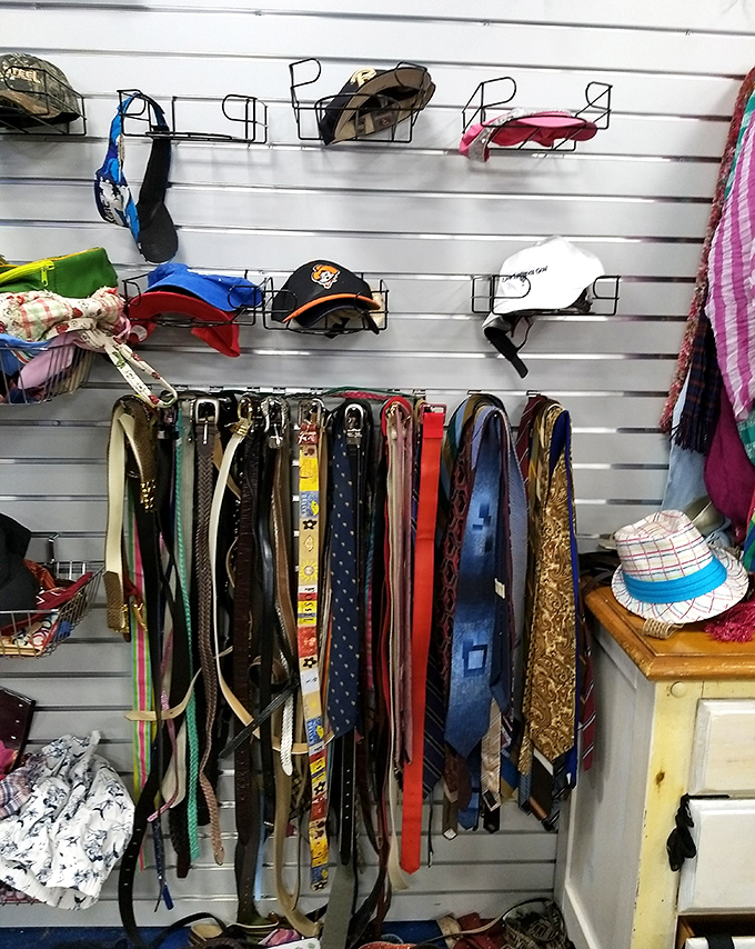 Neckwear nirvana! This technicolor dream of ties contains everything from corporate classics to "what was I thinking?" vacation purchases.