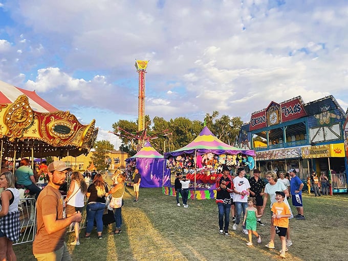 The Wyoming State Fair midway lights up the prairie night, offering small-town thrills without the crushing crowds of urban festivals.