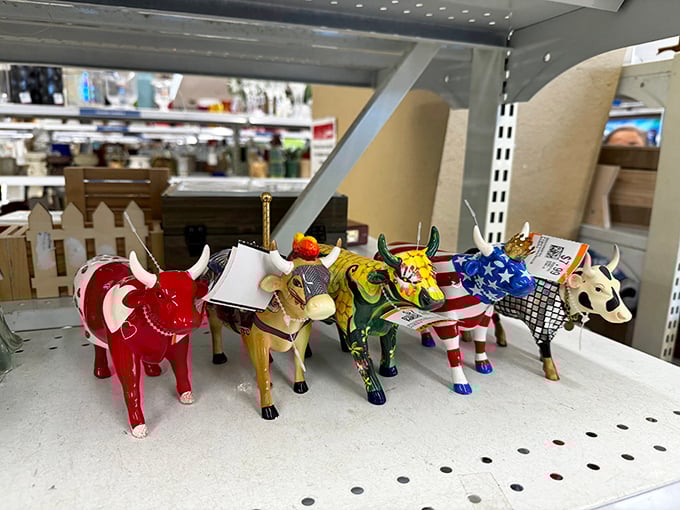 A colorful herd of miniature cows, each with its own personality. These whimsical figurines are just waiting to become someone's quirky collection starter.