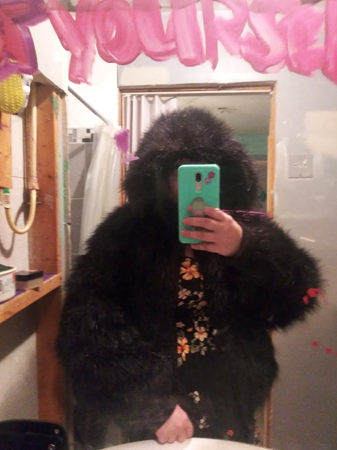 Someone's fashion experiment becomes your statement piece&mdash;this fuzzy jacket is ready to transform you into either a movie star or Cookie Monster's stylish cousin.