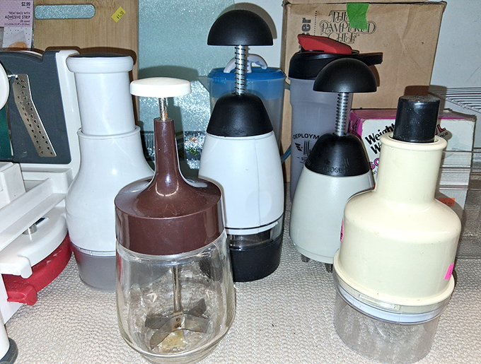 Vintage food choppers remind us when meal prep required actual arm muscles instead of electric everything.