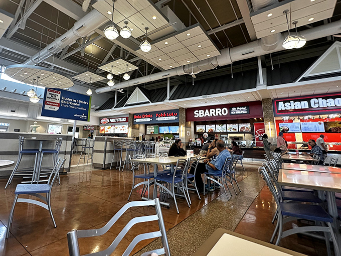 Food court refueling station: because bargain hunting burns more calories than you'd think. Shop, eat, repeat.