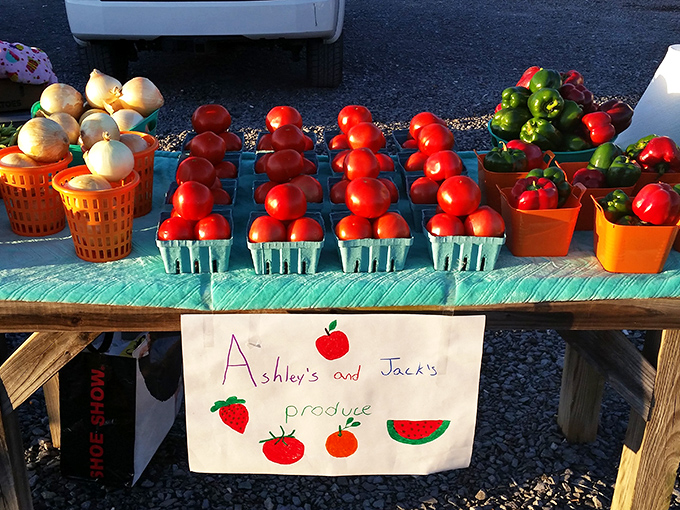 Farm-to-flea-market freshness! Ashley and Jack's produce stand offers tomatoes so red they could stop traffic. 