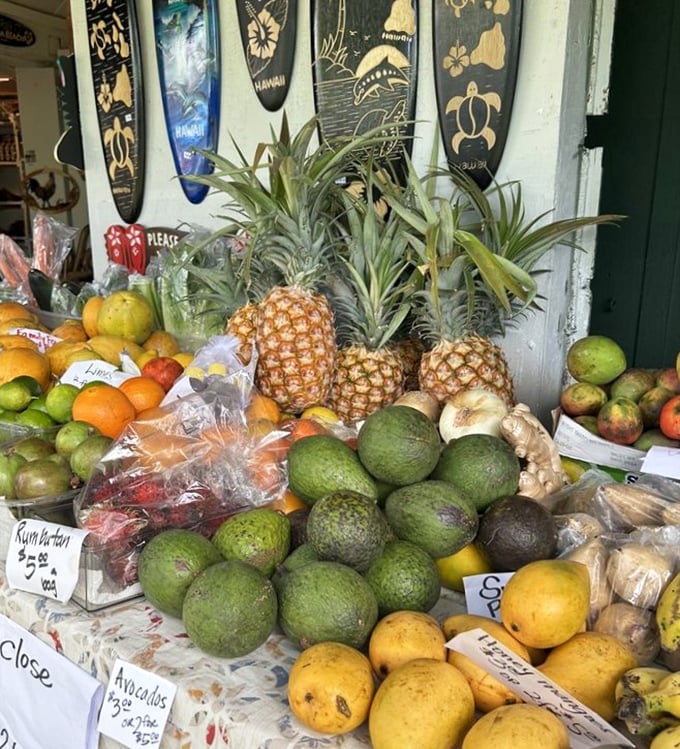 Fruit stand heaven where avocados, pineapples, and mangoes haven't traveled farther than you do on your morning commute.