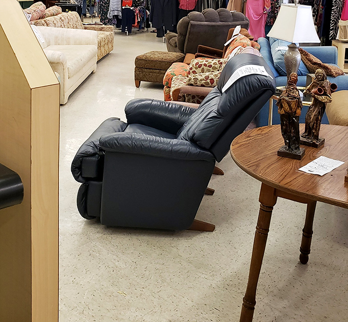 Furniture that's seen some living offers second chances at comfort. That leather recliner is just waiting for someone new to fall asleep watching football.
