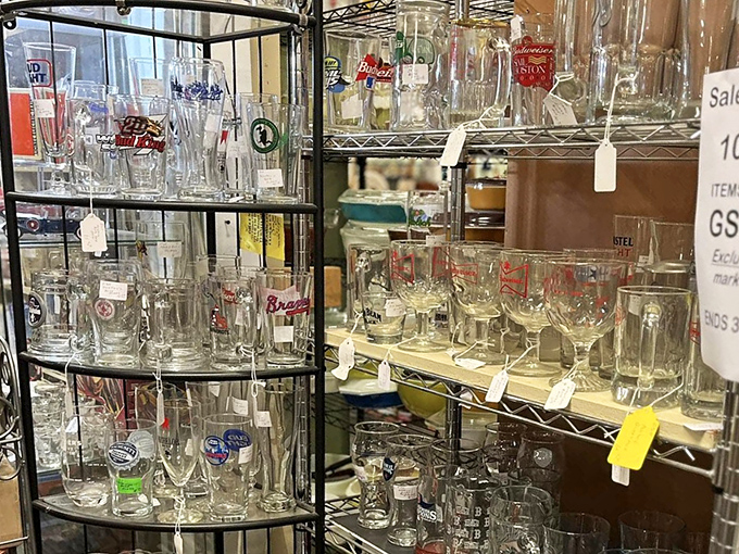 Glassware that's survived decades of dinner parties and holiday toasts, each piece waiting for its next "cheers" moment.