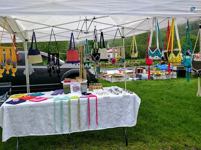 Handcrafted bags in every color of the rainbow hang like tropical fruit, ready to be plucked by shoppers with an eye for functional art.